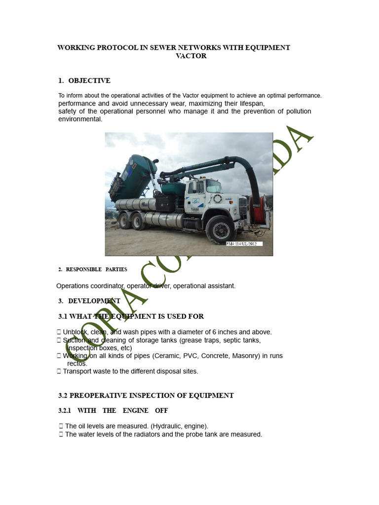 Vactor Equipment Operational Protocol | PDF | Waste | Sanitary Sewer