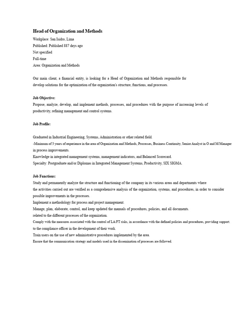Head of Organization and Methods | PDF