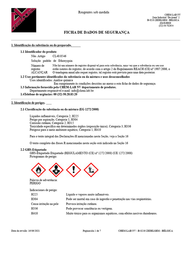 Ficha de Segurança: Solução de Ethoxyquin | PDF | Toxicidade | Respiração