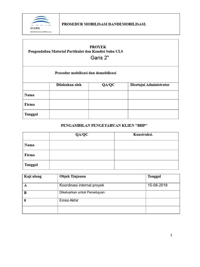 Prosedur Mobilisasi dan Demobilisasi Proyek | PDF