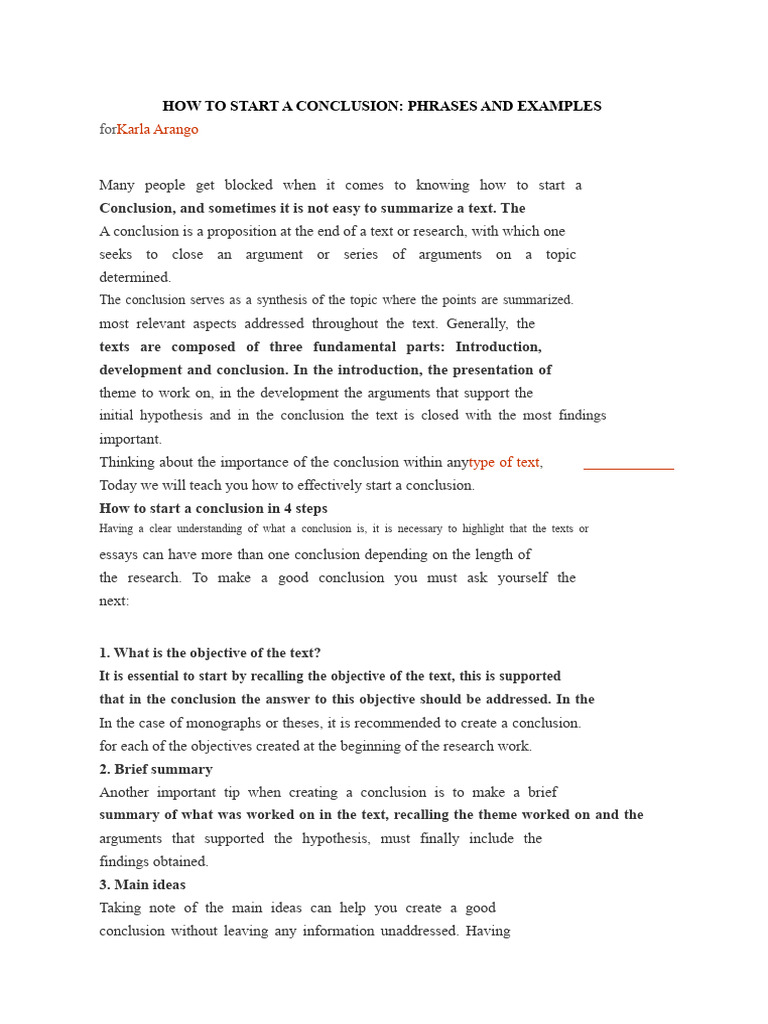 HOW TO START A CONCLUSION - Phrases and Examples | PDF | Essays | Argument