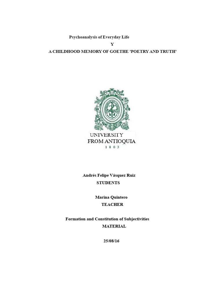 A Childhood Memory of Goethe (Essay Delivery and Summary) | PDF ...