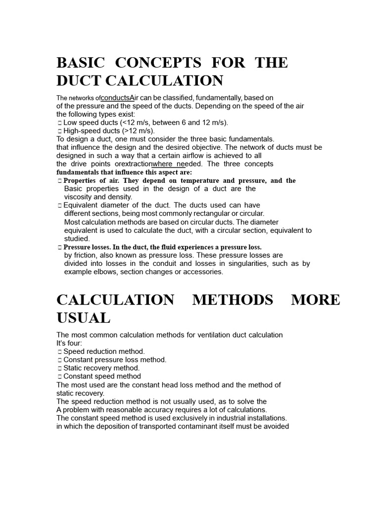 Duct Calculation in Air Conditioning Systems | PDF | Duct (Flow) | Friction