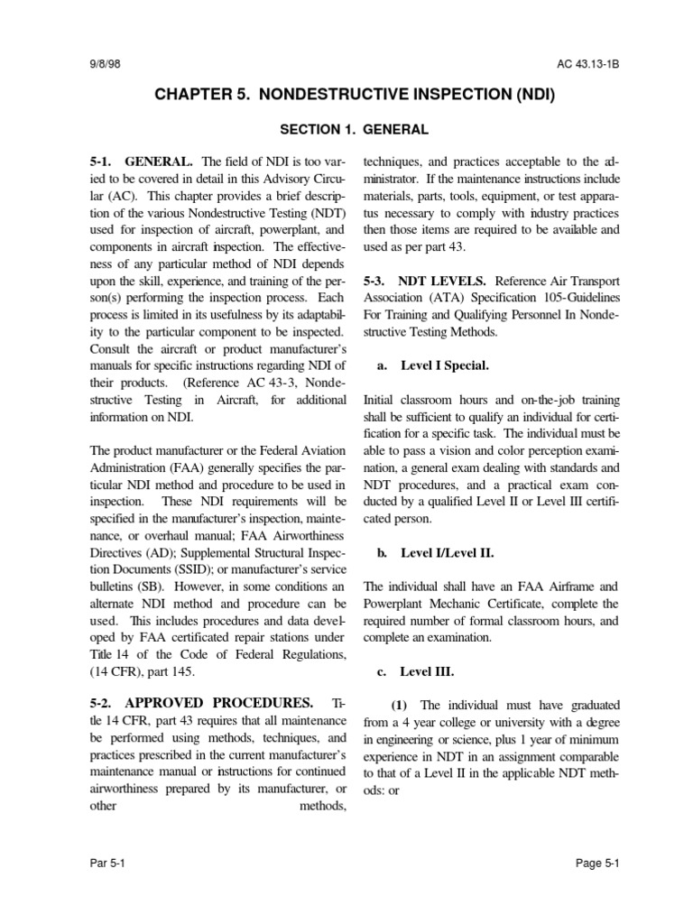 Chapter 5. Nondestructive Inspection (Ndi) : Section 1. General 5-1 ...