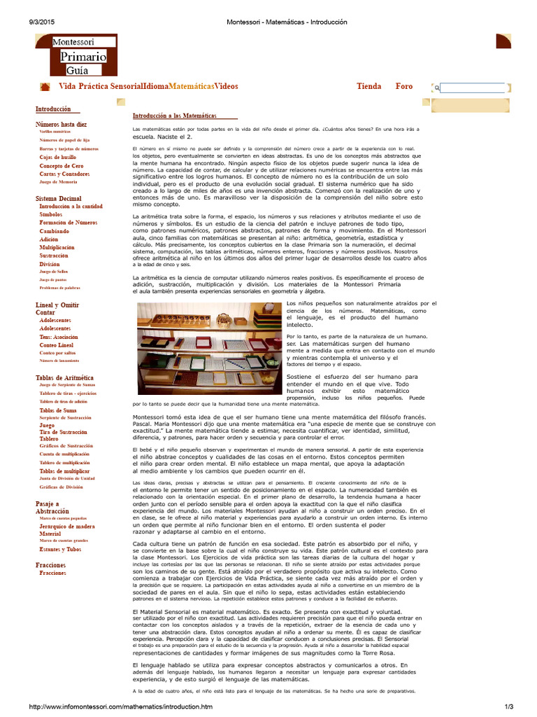Introducción a las Matemáticas Montessori | PDF | Aritmética | Números