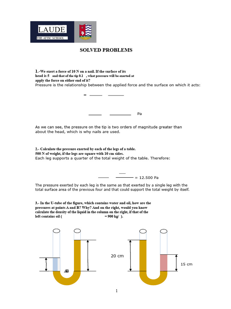 Solved Problems of Fluids | PDF | Pressure | Buoyancy