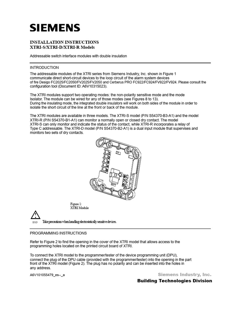SIEMENS XTRI-S/XTRI-D/XTRI-R Installation Manual | PDF | Electrical ...