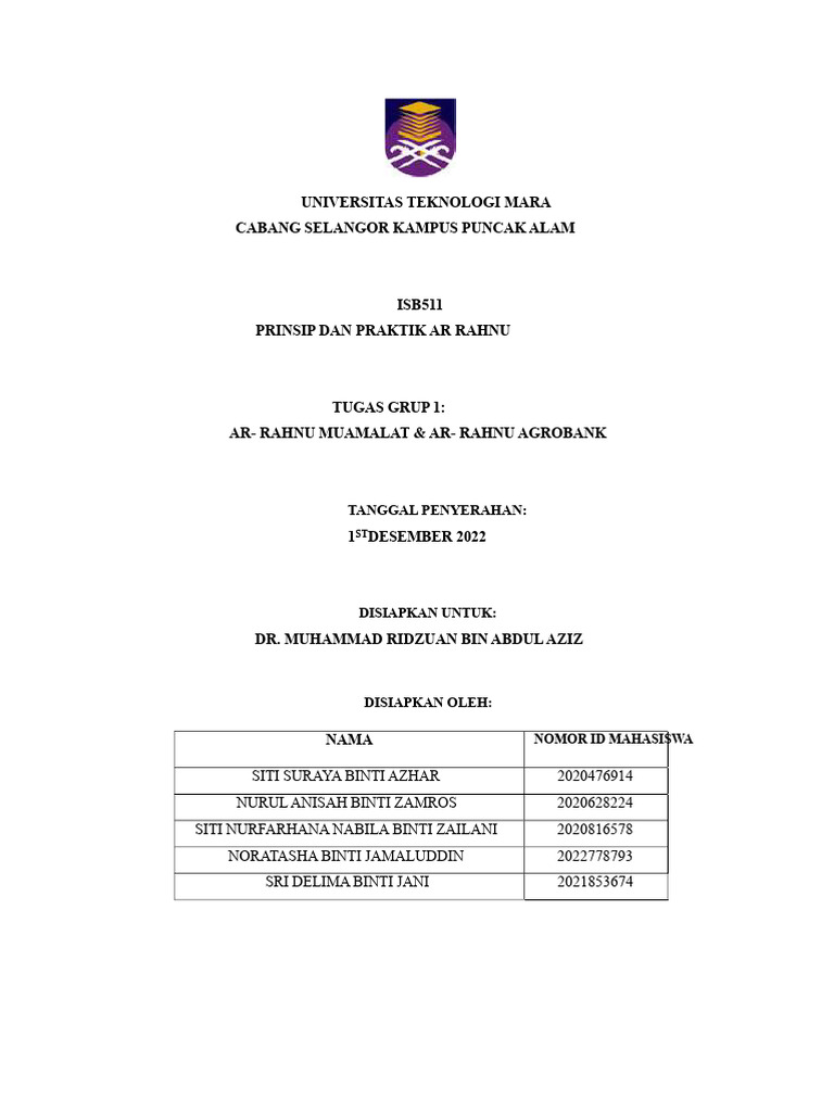 ISB511 - GA1 - Ar-Rahnu Muamalat Dan Ar-Rahnu Agrobank | PDF
