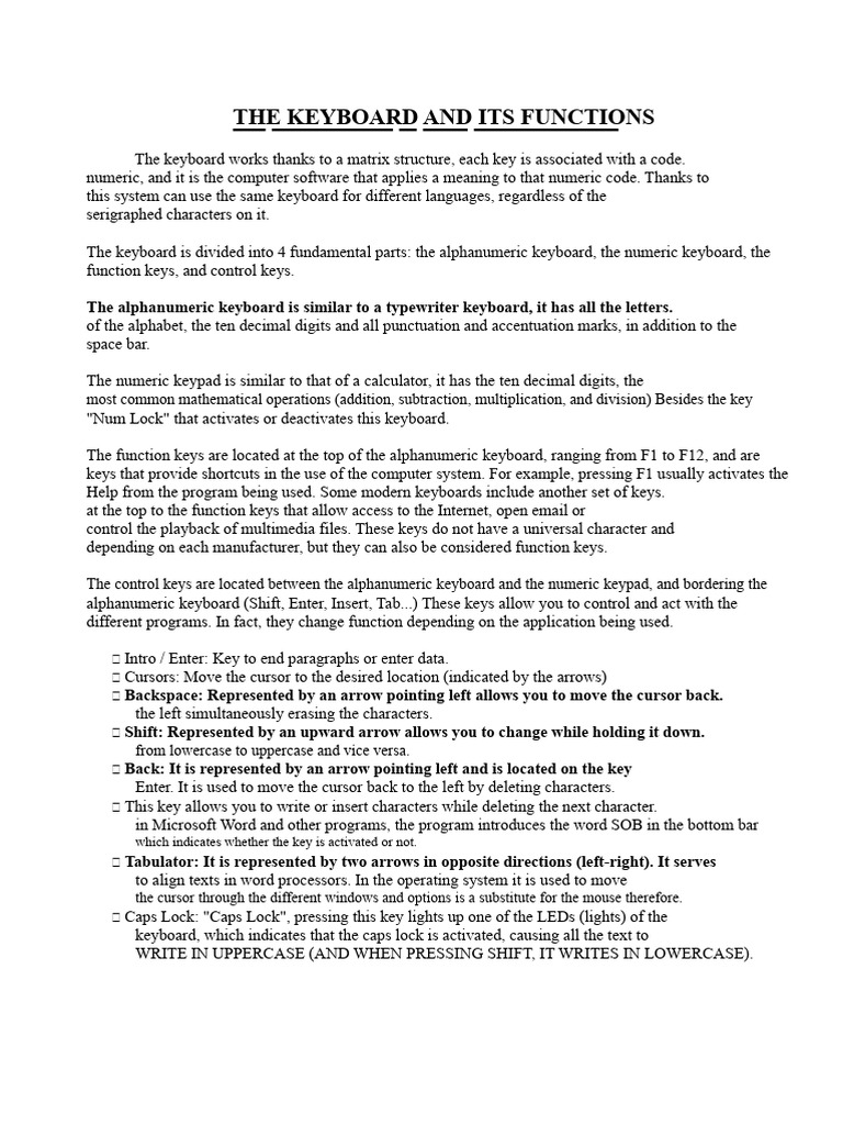 The Keyboard and Its Functions | PDF | Computer Keyboard | Cursor (User Interface)