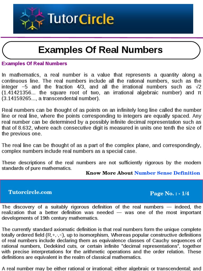 Examples of Real Numbers | PDF | Real Number | Numbers