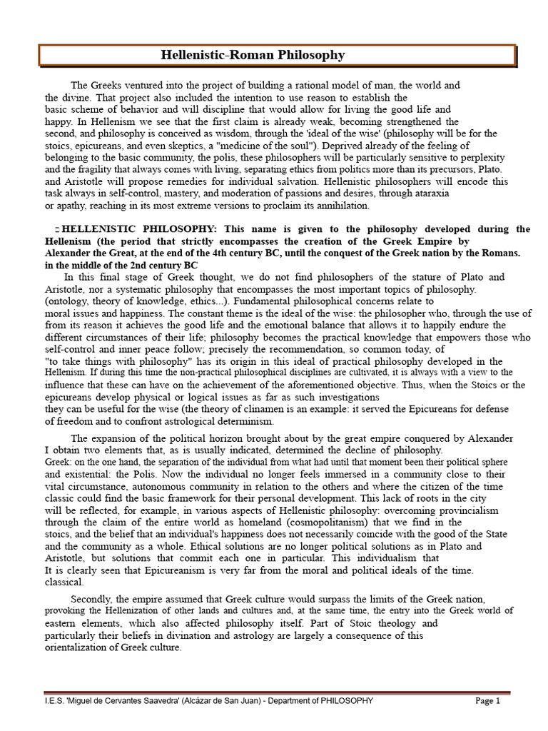 Hellenistic Roman Philosophy | PDF | Hellenistic Philosophy | Stoicism