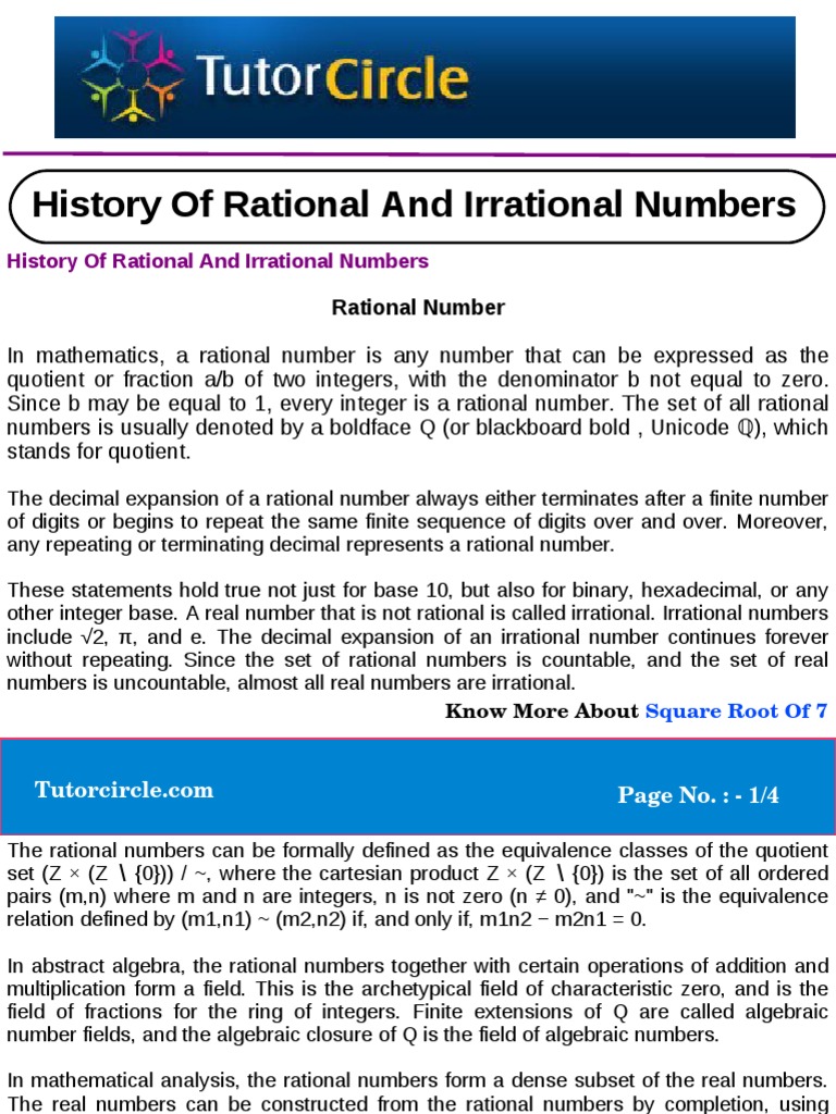 History of Rational and Irrational Numbers | PDF | Rational Number ...