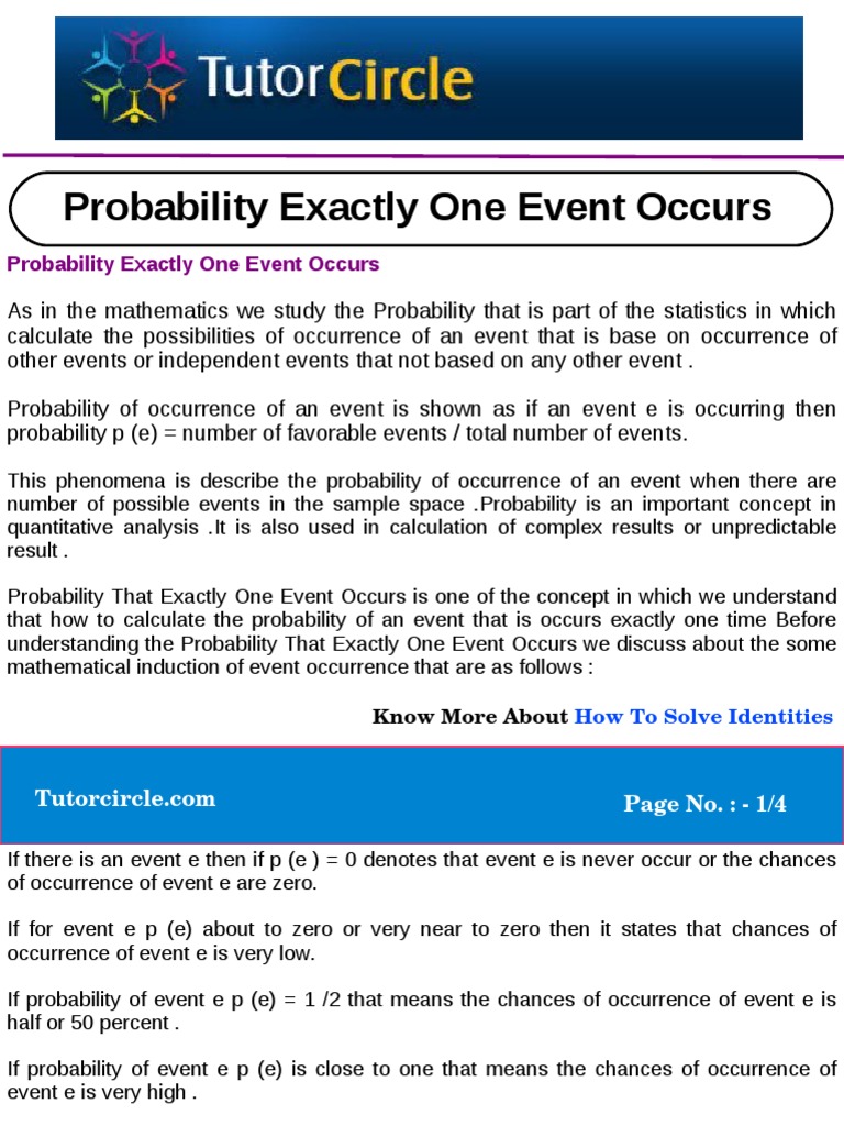 Probability Exactly One Event Occurs | Probability | Mean