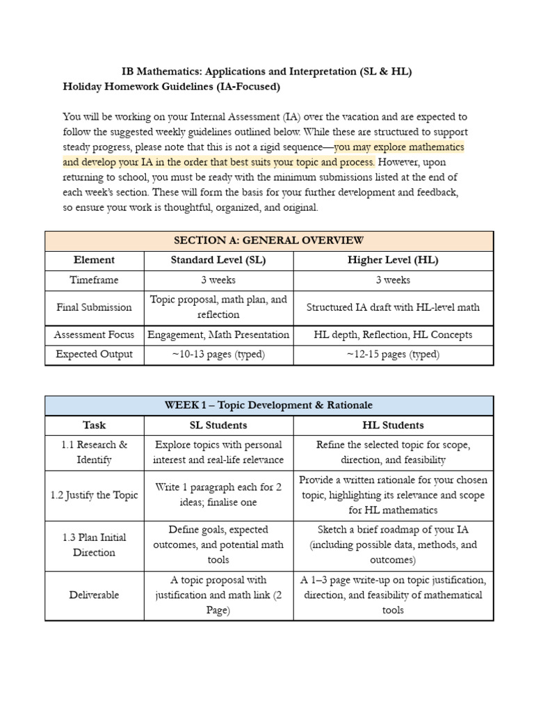 Holiday Homework Applications and Interpretation HL SL | PDF ...