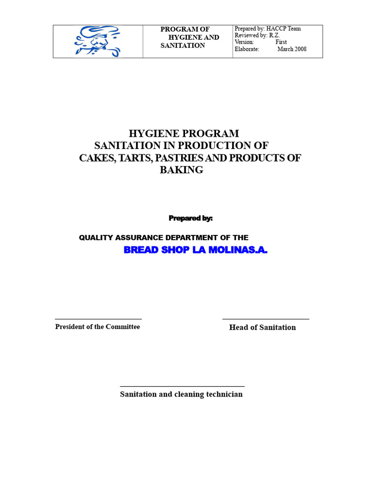 Hygiene and Sanitation Program for Bakery | PDF | Hygiene | Disinfectant