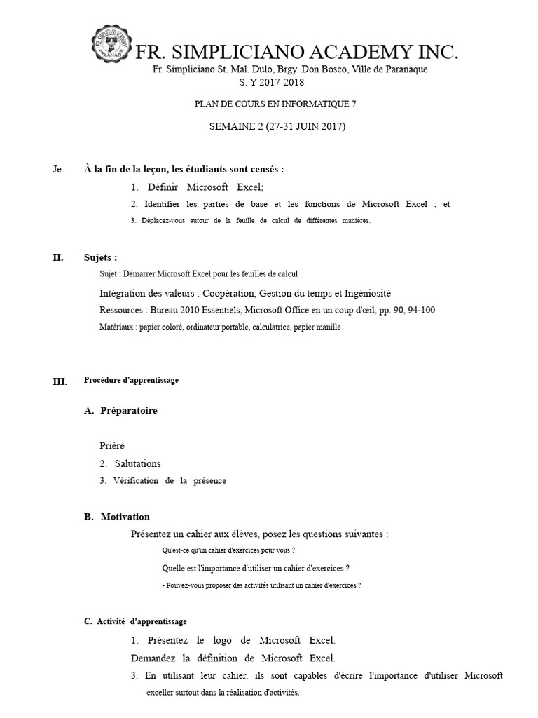 Introduction à Microsoft Excel 7ème | PDF | Microsoft Excel | Feuille ...
