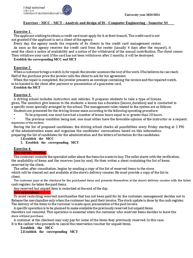 Exercise 1: Exercises - MCC - MCT - Analysis and Design of IS ...