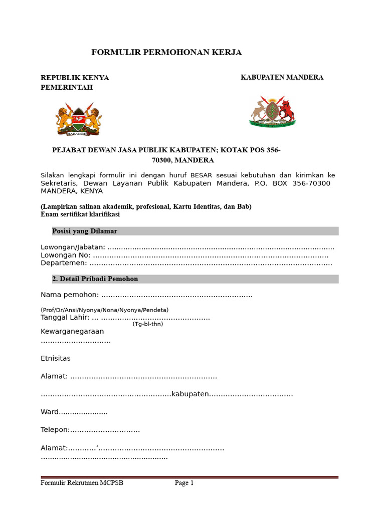 Formulir Rekrutmen CPSB | PDF