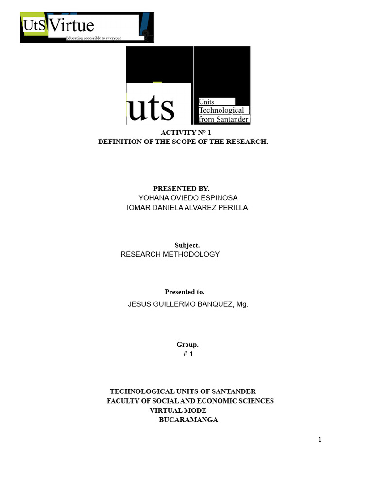 Activity No. 1. Definition of The Scope of The Research. | PDF ...