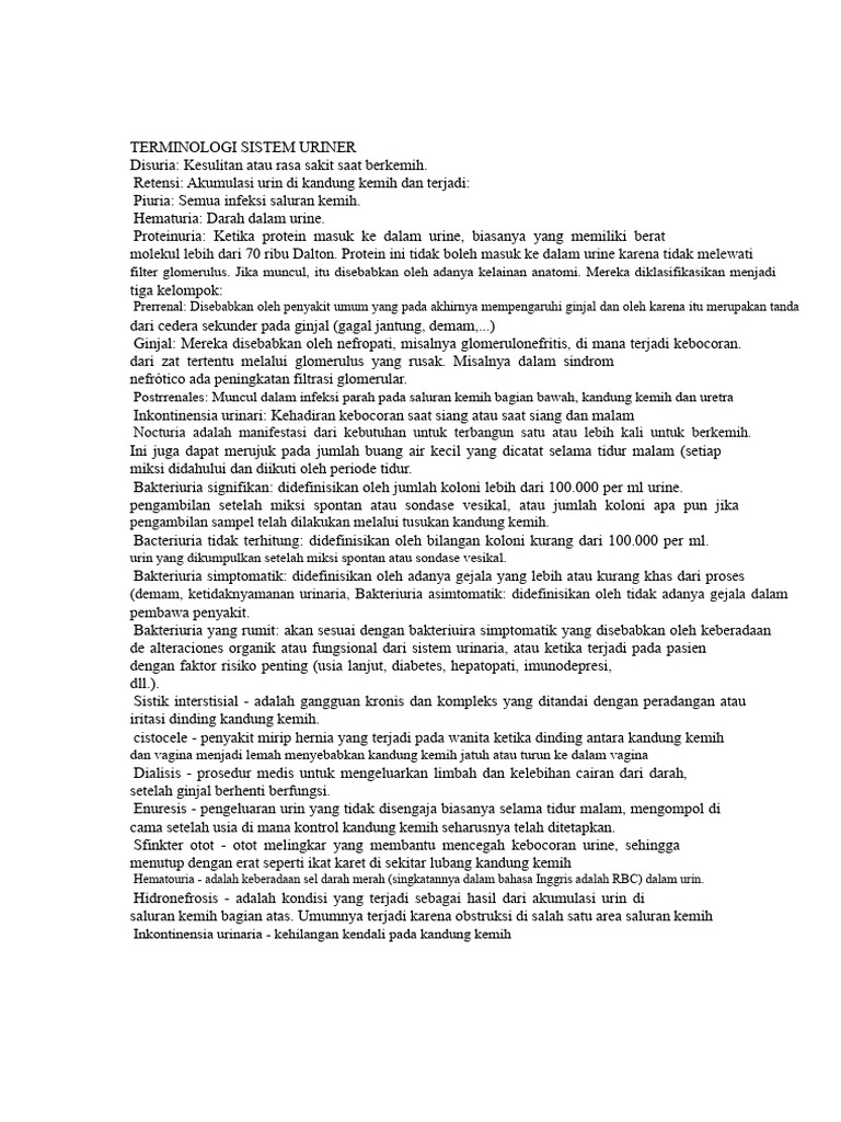 Terminologi dan Gangguan Sistem Uriner | PDF