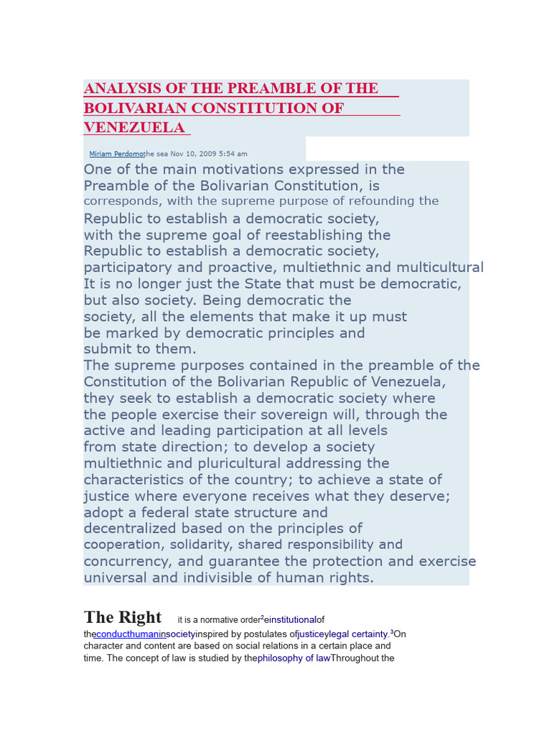 Analysis of The Preamble of The Bolivarian Constitution of Venezuela ...