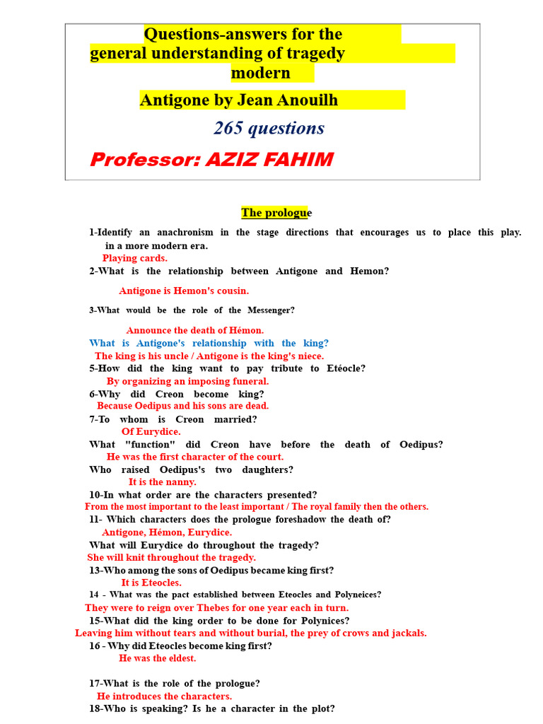 250 Questions Answers. Antigone | PDF | Oedipus | Theban Mythology