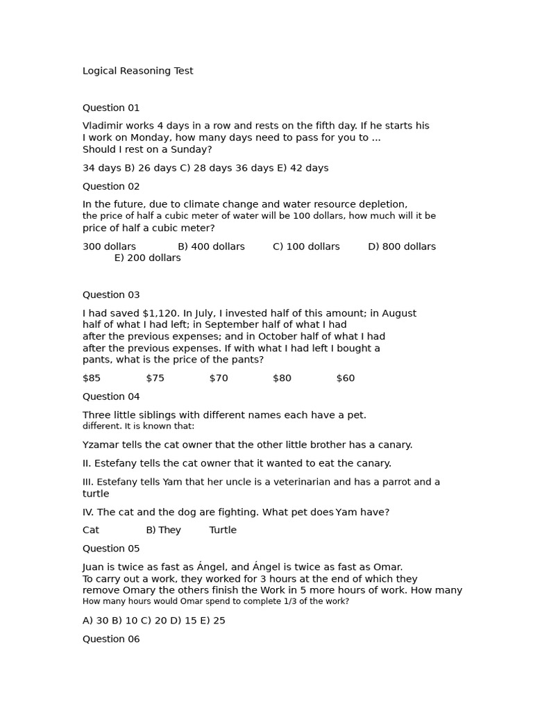 Logical Reasoning Test | PDF