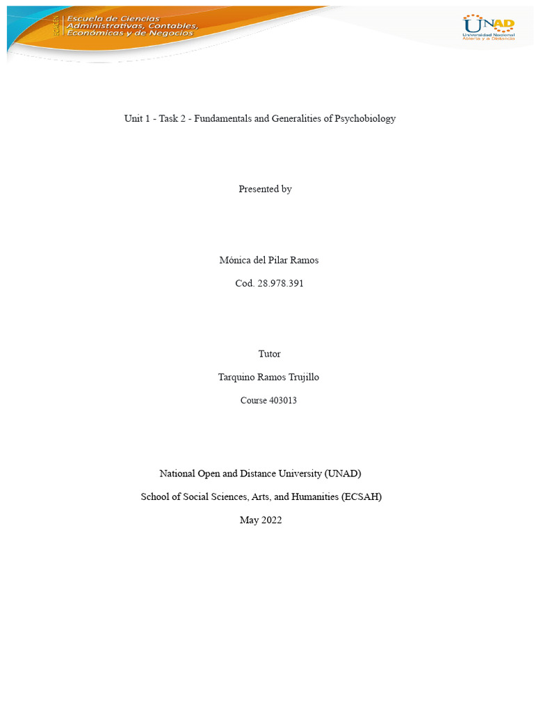Unit 1 - Task 2 - Fundamentals and Generalities of Psychobiology | PDF ...