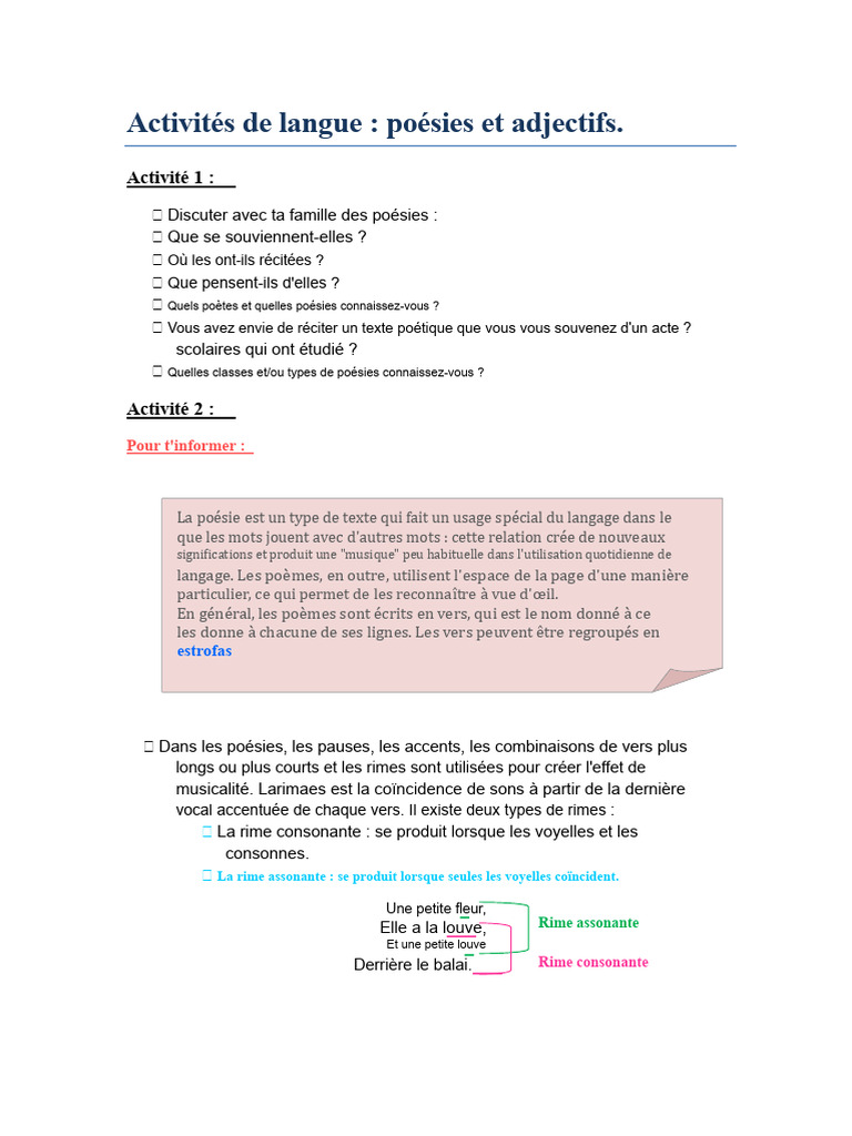 Activités POÉSIE | PDF | Poésie | Rime dans la poésie