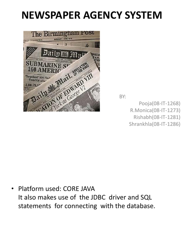 News Paper Agency System | PDF | Java (Programming Language) | Computer ...