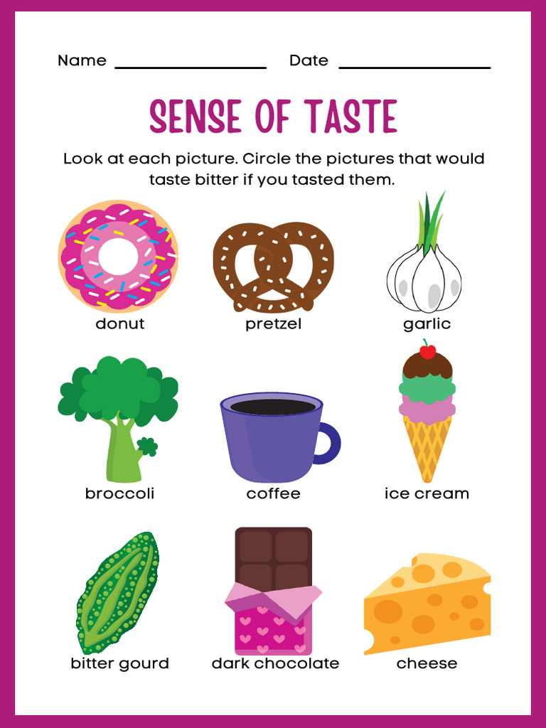 Science Activity - Sense of Taste Worksheet For Kids | PDF