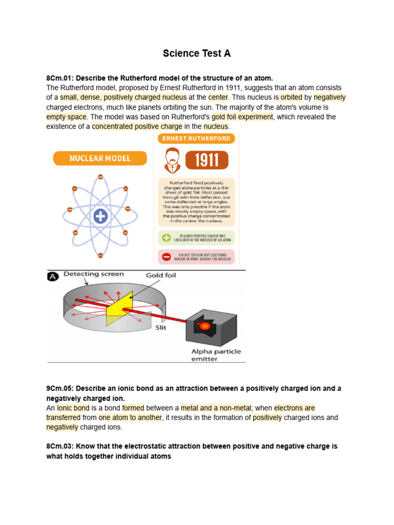 G8 Science Test a Notes | PDF | Chemical Bond | Chemical Compounds