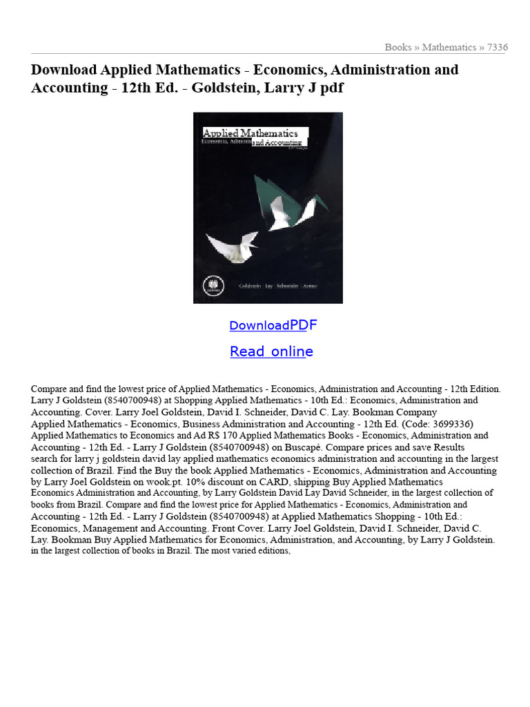Applied Mathematics For Economics, Administration, and Accounting ...