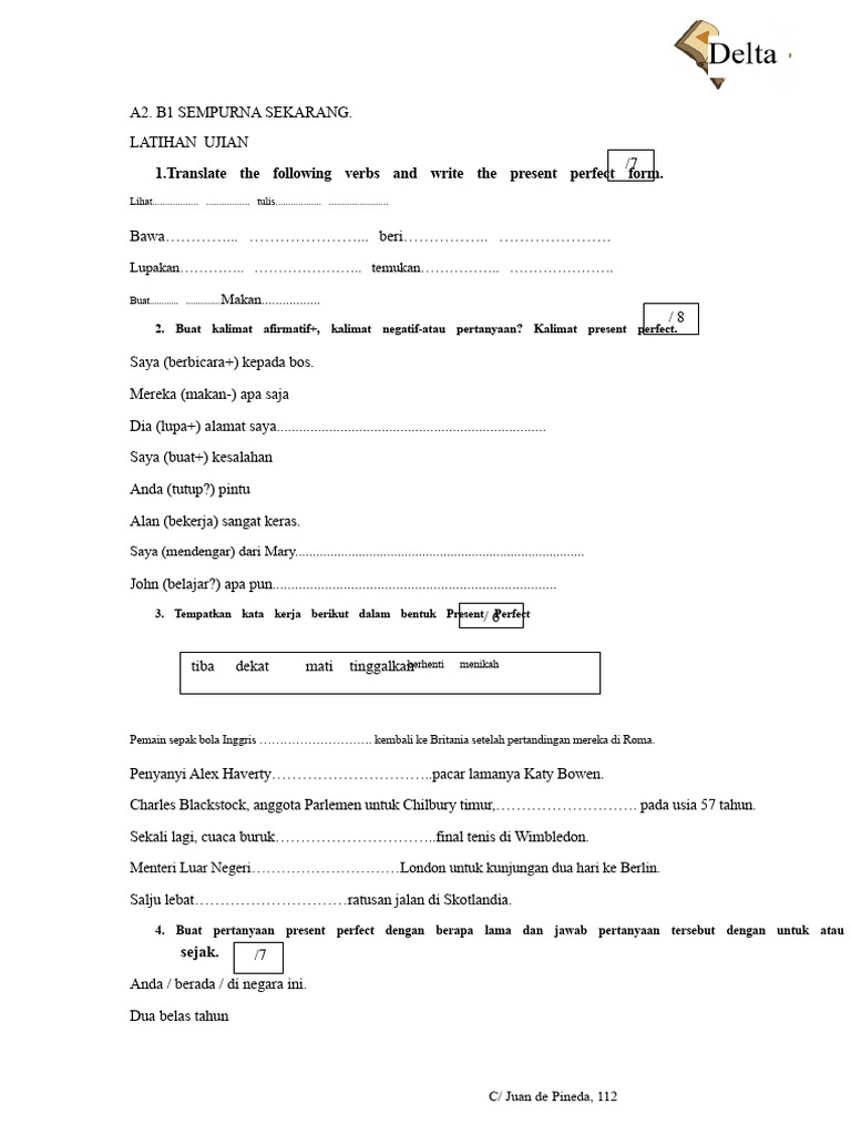 Latihan Present Perfect A2 | PDF