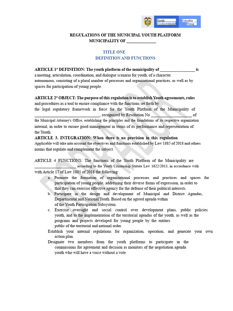 2020 Municipal Youth Platform Regulations | PDF | Board Of Directors ...