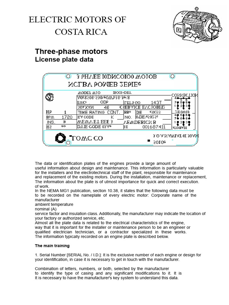 Data Plate For Three-Phase Motors | PDF | Frequency | Hertz