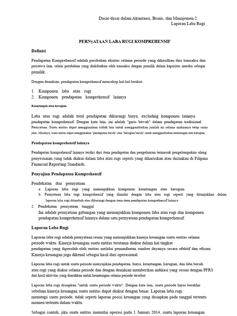 Laporan Laba Rugi dan Pendapatan Komprehensif | PDF