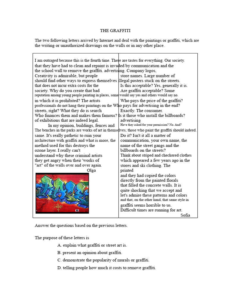 Reading Comprehension B1-GRAFFITI | PDF | Graffiti | Advertising