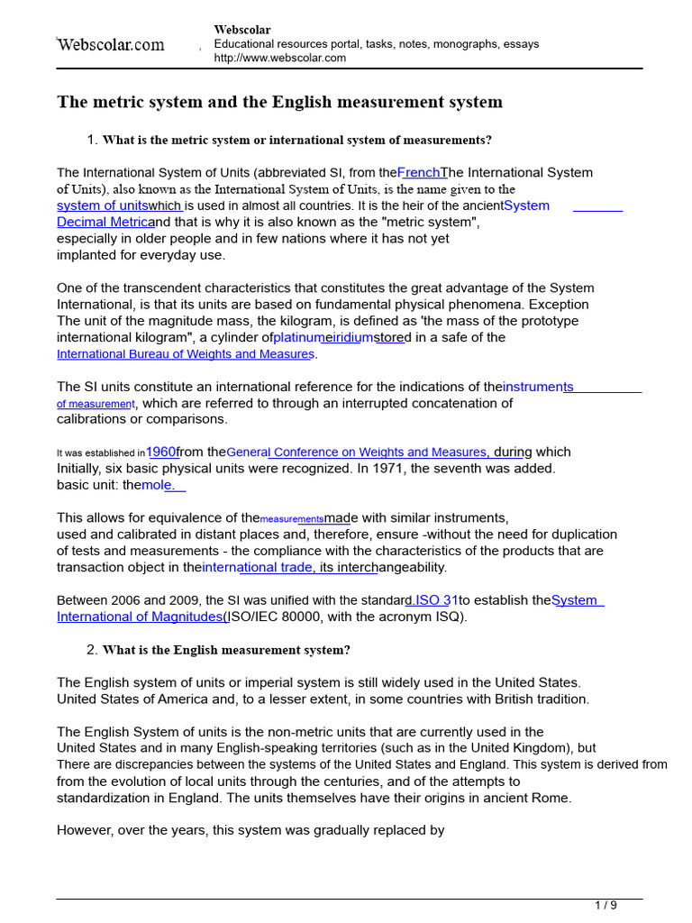 Metric vs. English Measurement Systems | PDF | International System Of ...
