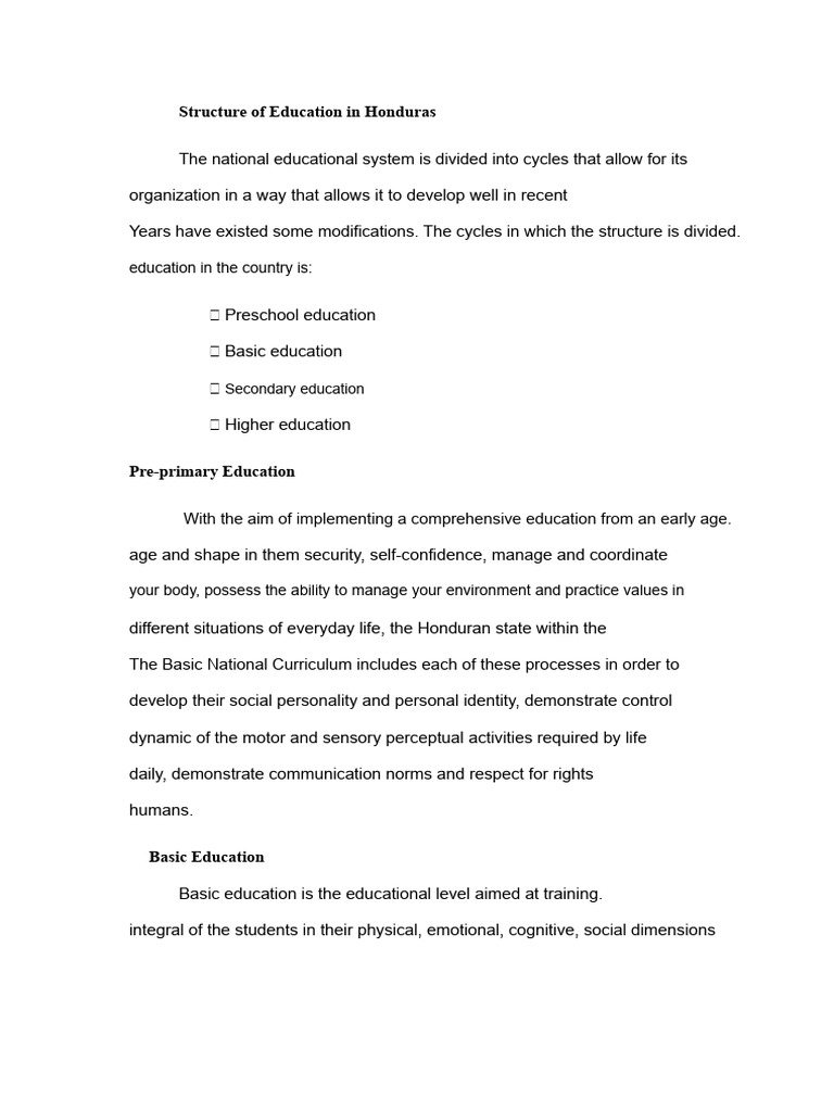 Education Structure in Honduras | PDF | Bachelor's Degree | Cognition