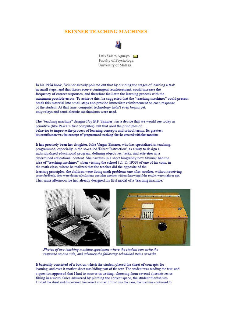Skinner's Teaching Machines | PDF | Reinforcement | Learning