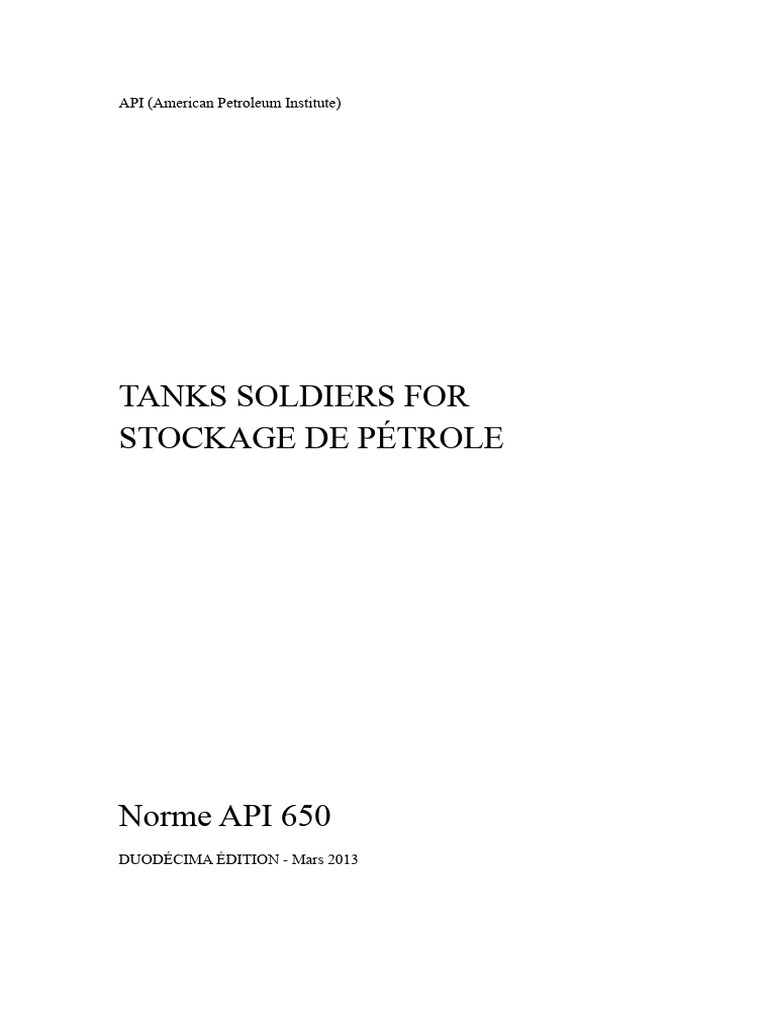 Norme API 650 pour réservoirs de pétrole | PDF | Soudage | Construction
