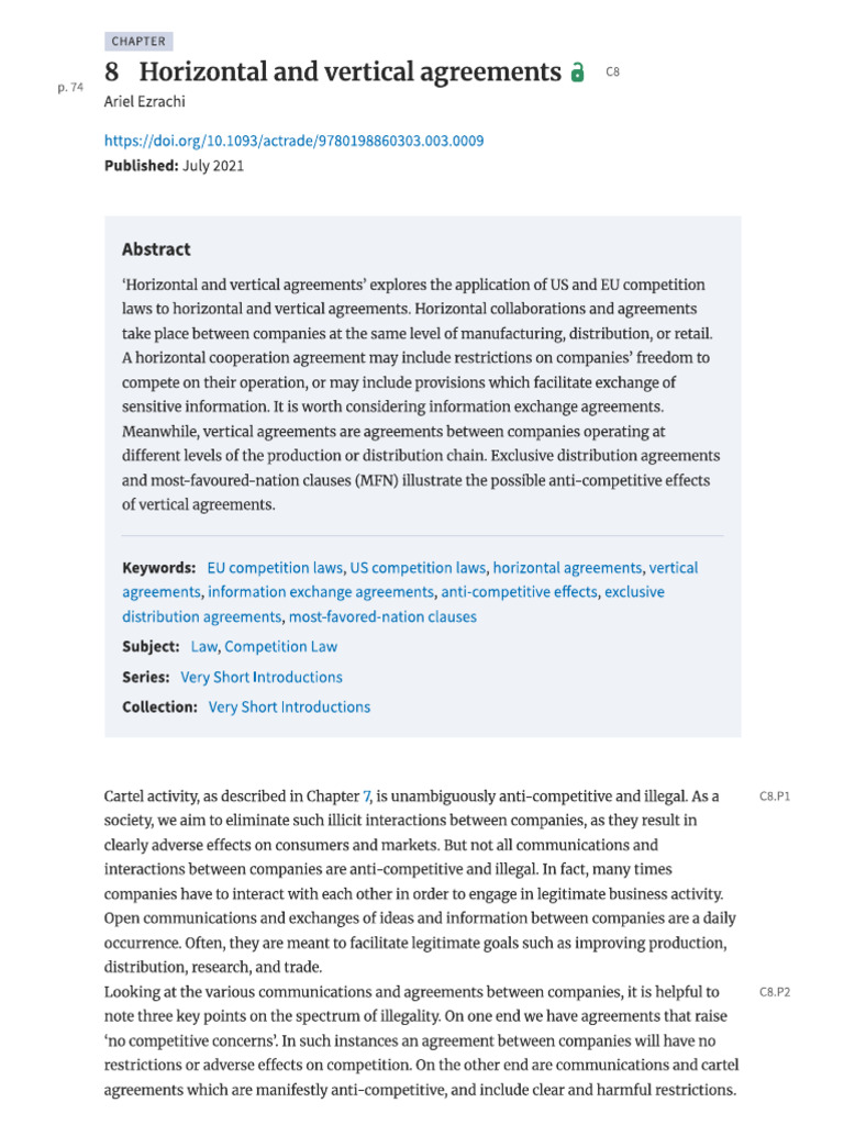 Ch. 8 Horizontal and Vertical Agreements | PDF
