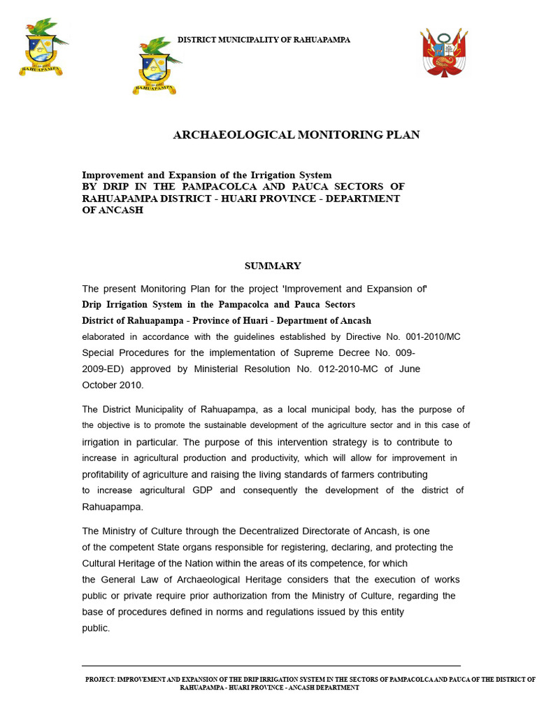 ARCHAEOLOGICAL MONITORING PLAN | PDF | Archaeology | Irrigation