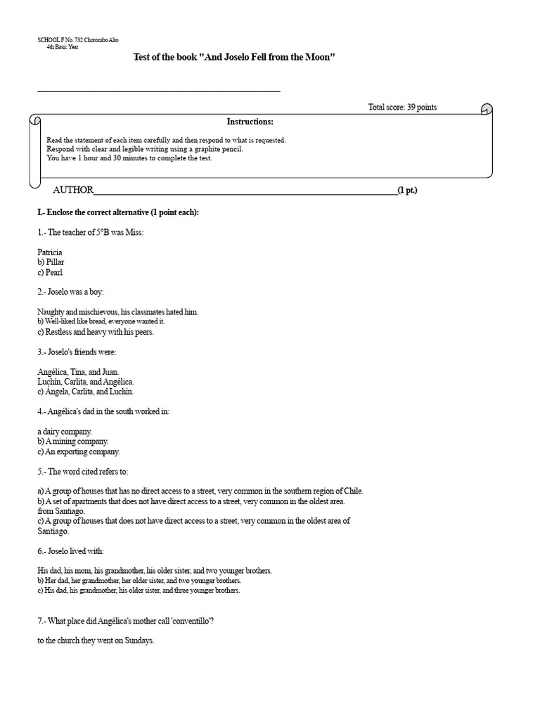 Test Book and Joselo Fell From The Moon PDF | PDF