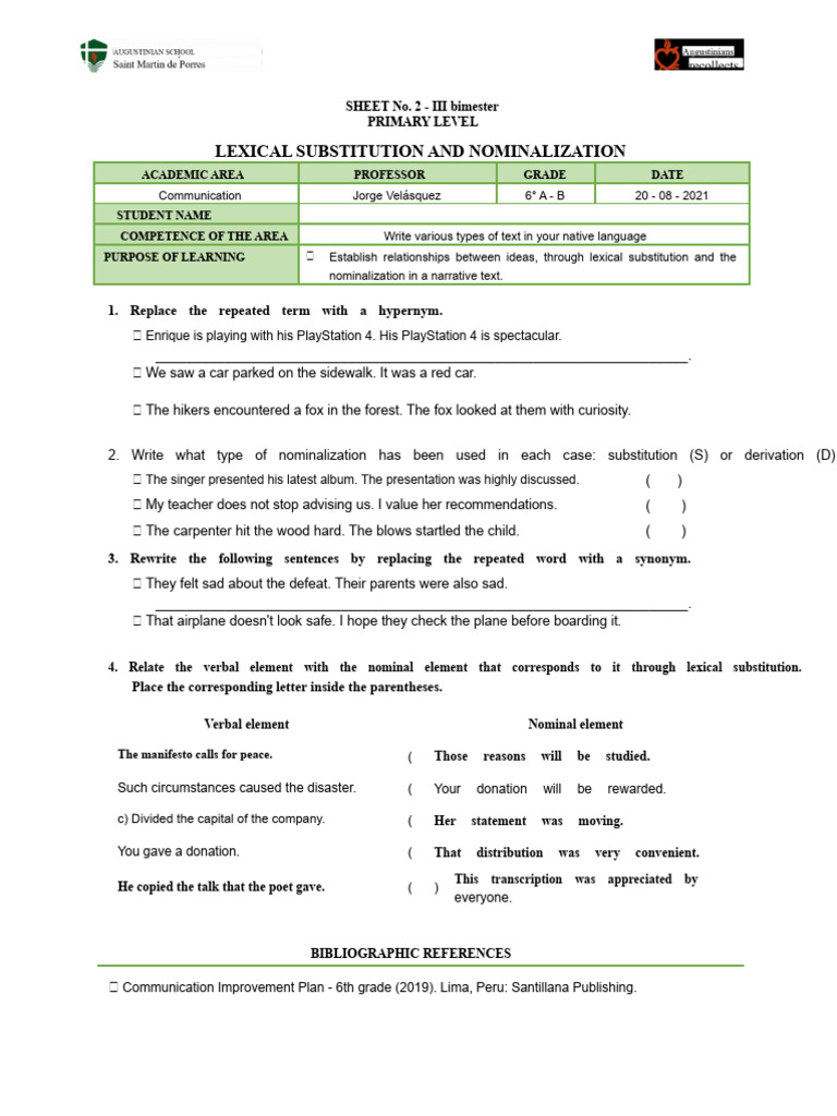 SHEET No. 4 - Lexical Substitution and Nominalization | PDF | Linguistics