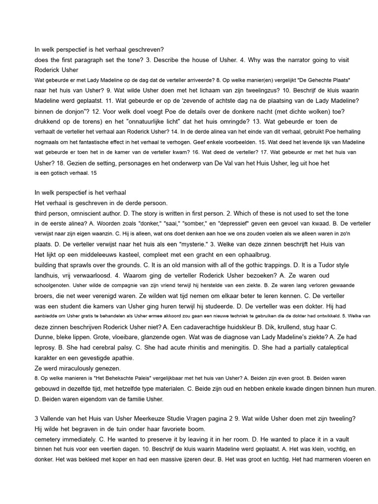 STUDIEGIDS VRAGEN de Val Van Het Huis Usher 1 | PDF