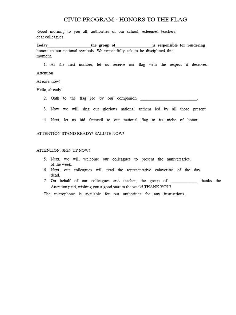 Civic Program - Honors To The Flag | PDF