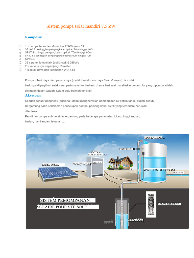 Sistem Pompa Solar Mandiri 7,5 kW | PDF