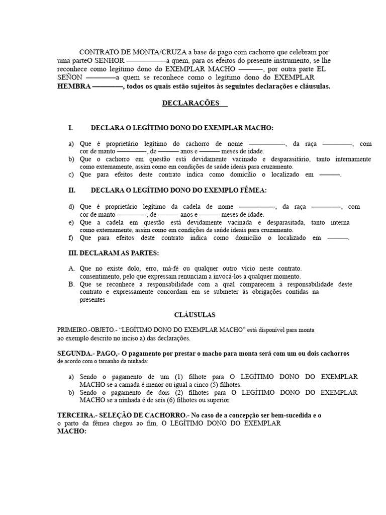 Contrato de Monta de Cães com Pagamento | PDF | Cães